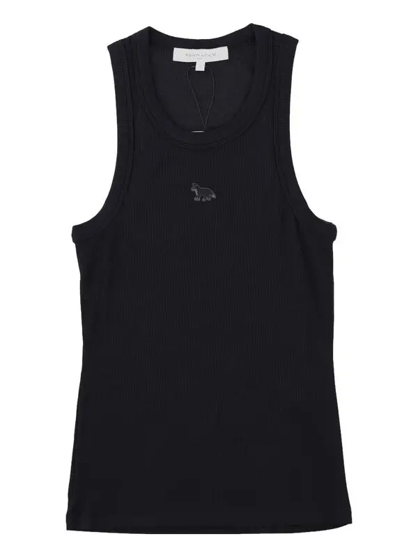 Maison Kitsuné Ribbed Stretch Tank Top With Fox Appliqu - Black