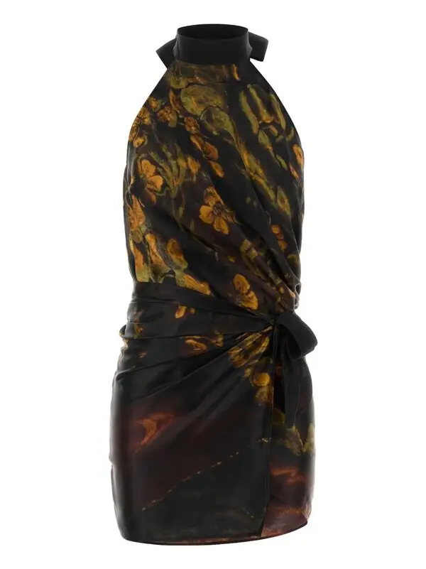 Dries Van Noten Silk Halter Neck Top With Tie Detail - Printed