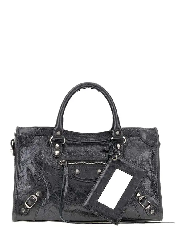 Balenciaga Mini Le City Lambskin Leather Handbag With Adjustable Shoulder Strap - Silver