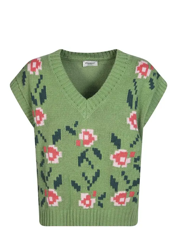 Max Mara Floral V-neck Knit Vest - Verde