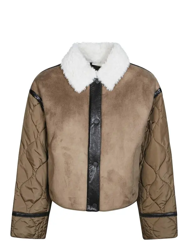 Max Mara Padded Wool-blend Jacket With Shearling Collar - Beige
