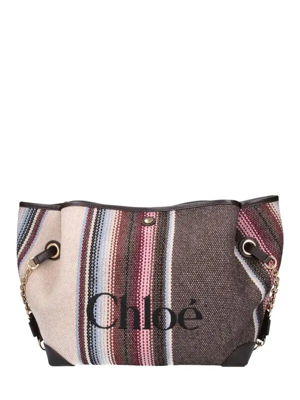 Chloé Striped Tote Bag With Leather Trim - Brown