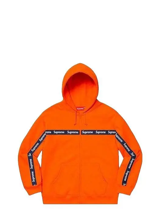 Supreme Text Stripe Zip Up Hooded Sweatshirt - Orange