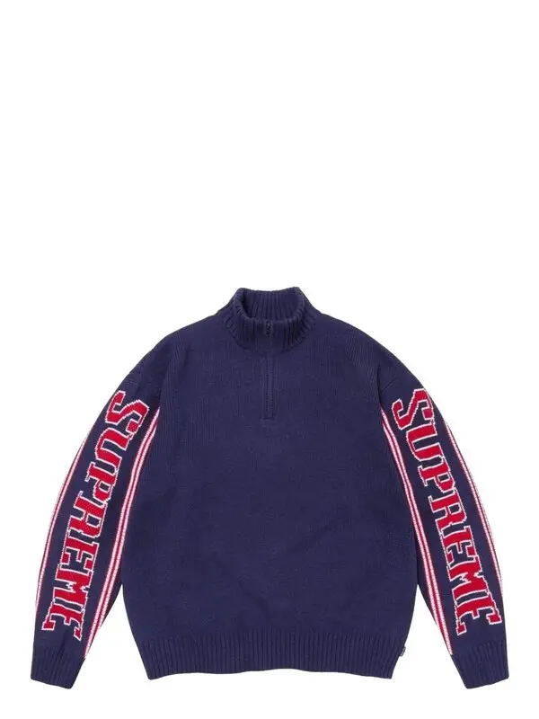 Supreme Fw26 Jacquard Sleeve Half Zip Sweater - Navy