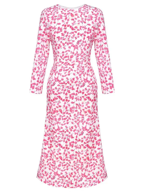 POST MERIDIEM Long Sleeve Printed Midi Dress - Red