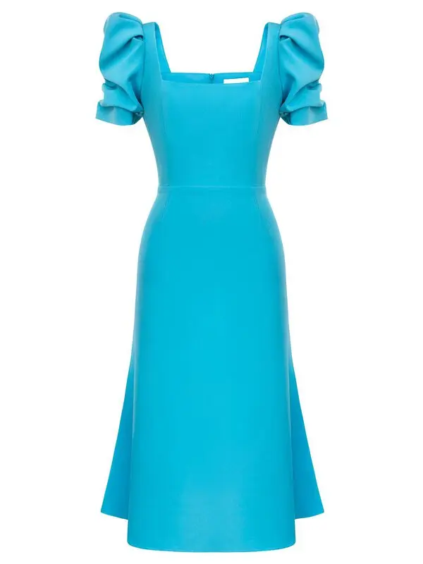 POST MERIDIEM Turquoise Godet Midi Dress - Blue