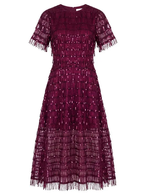 POST MERIDIEM Sequined Midi Dress - Red