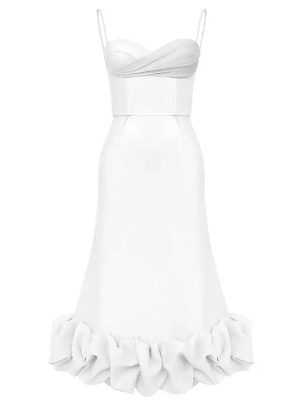 POST MERIDIEM Draped Bodice Bustier Dress With Flounced Hem - White