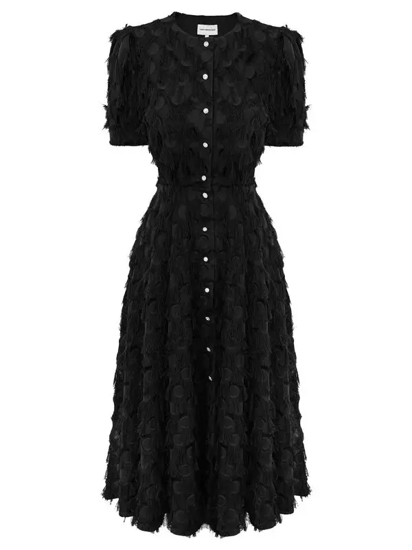 POST MERIDIEM Midi Dress With Textured Fabric And Button Detail - Black