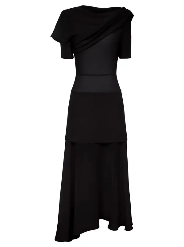 POST MERIDIEM Chiffon Asymmetrical Midi Dress - Black