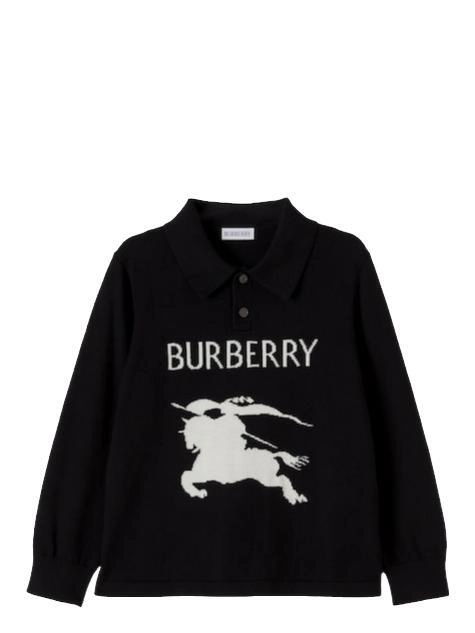 Burberry Jacquard Cotton Polo Sweater - Black