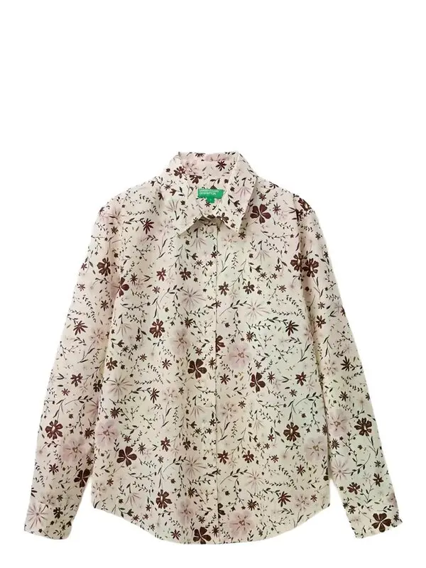 BENETTON Floral Print Long Sleeve Shirt - Neutrals