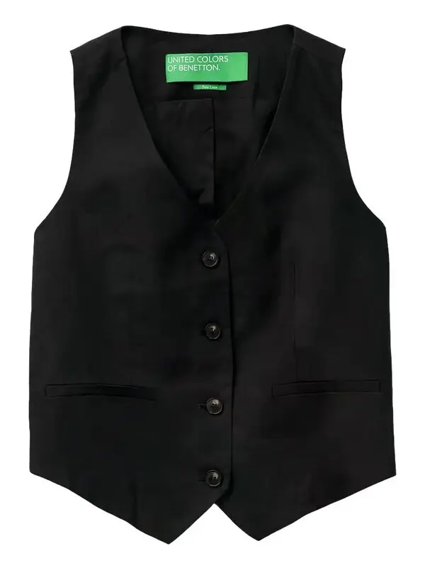 BENETTON Linen V-neck Waistcoat - Black