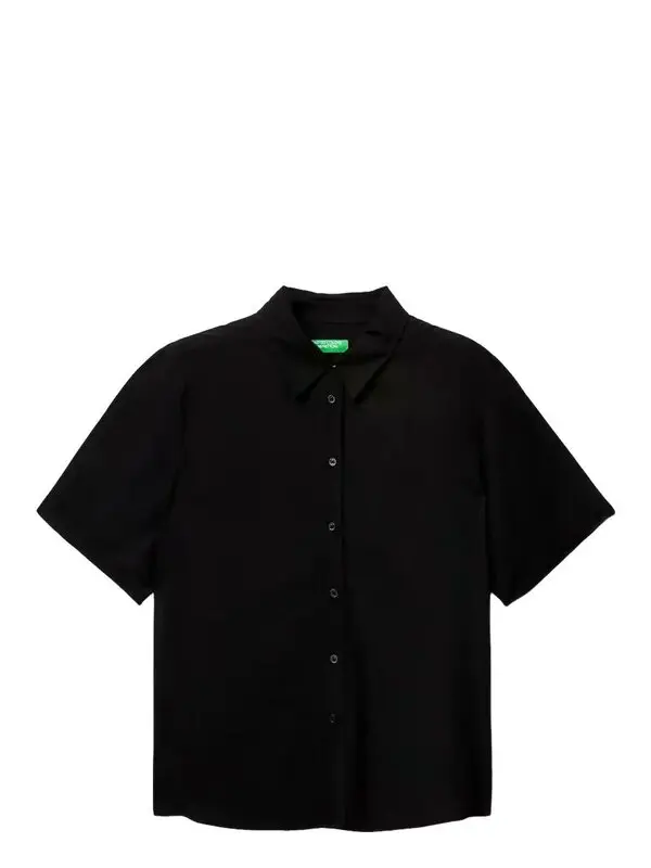 BENETTON Short Sleeve Button-down Shirt With Pointed Collar - Black