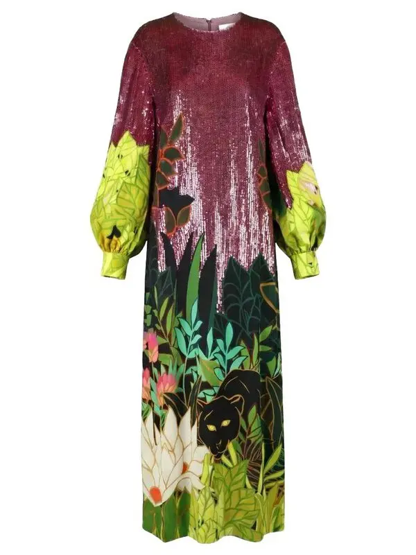 Valentino Garavani Sequin Embellished Panther Print Dress - Pink