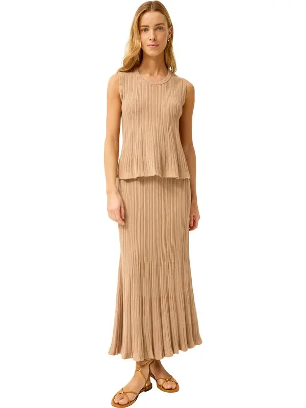 MARIE OLIVER Axel Ribbed Cotton Cashmere Knit Midi Skirt - Flax