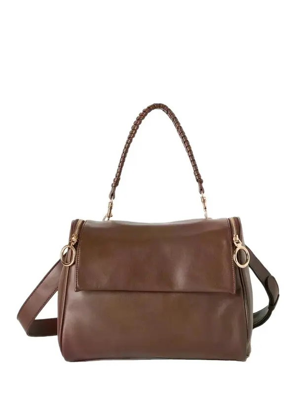 BENETTON Braided-handle Flap-top Crossbody Bag - Brown