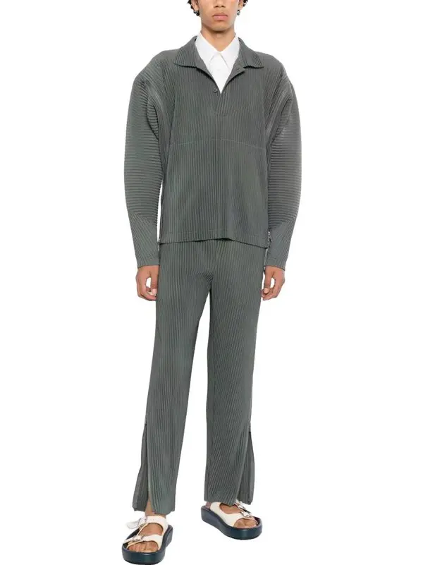 Issey Miyake Pleated Zip-detail Trousers - Blue