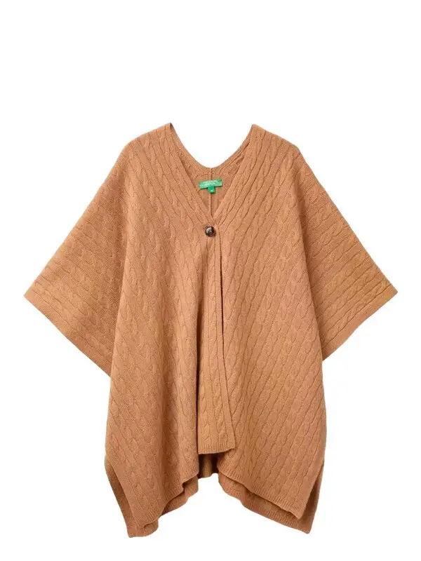 BENETTON Cable Knit Button-up Cape - Brown