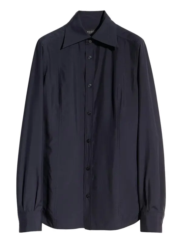 Gucci Silk Poplin Shirt With Pointed Collar And Buttoned Cuffs - Black