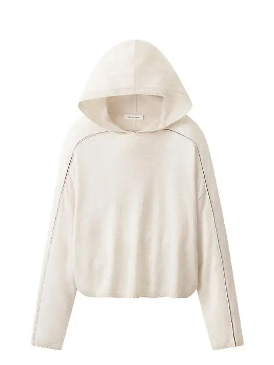 THE WHITE COMPANY Cropped Hoody With Side Stripe Detail - Cloud Marl