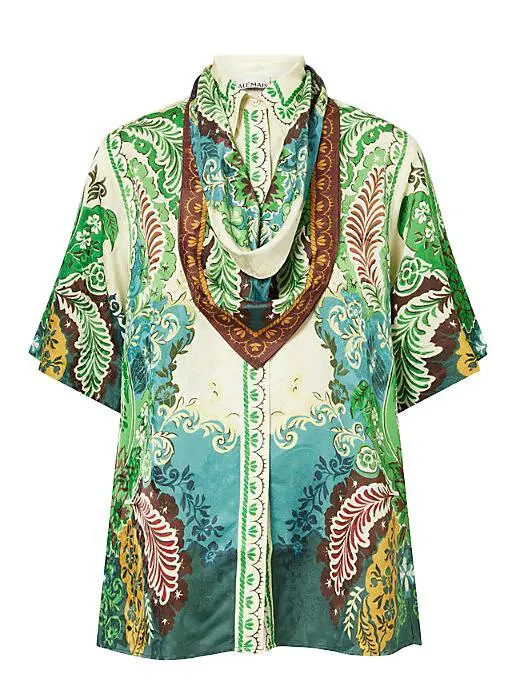 ALEMAIS Florence Scarf Jacquard Satin Shirt - Multi