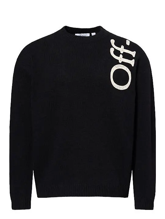 Off-White Wool-blend Knit Jumper With Contrast Logo - Black