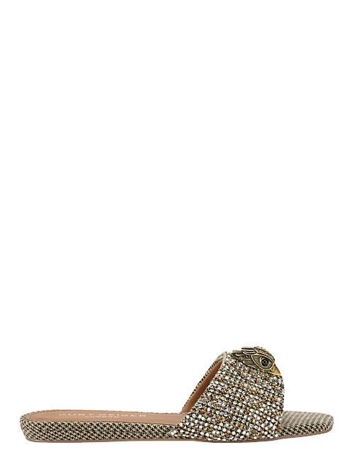 Kurt Geiger Kensington Embellished Woven Flat Sandals - Beige Comb