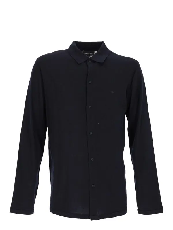 Emporio Armani Long Sleeve Knit Polo Shirt - Blue