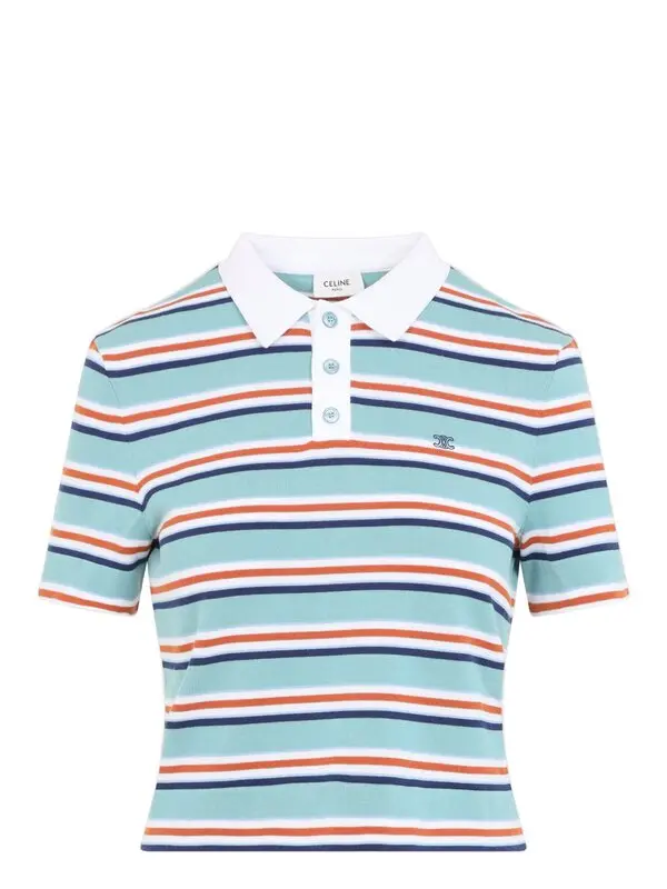 Celine Striped Cotton Knit Polo Shirt - Blue
