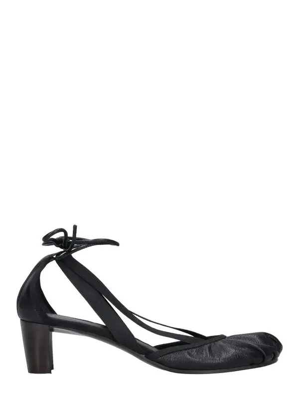 LEMAIRE Leather Lace-up Block Heel Sandals - Black