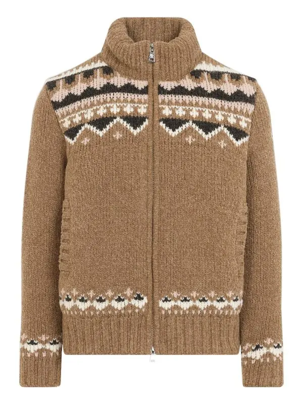 Moncler Fair Isle Zip-up Wool Cardigan - Brown