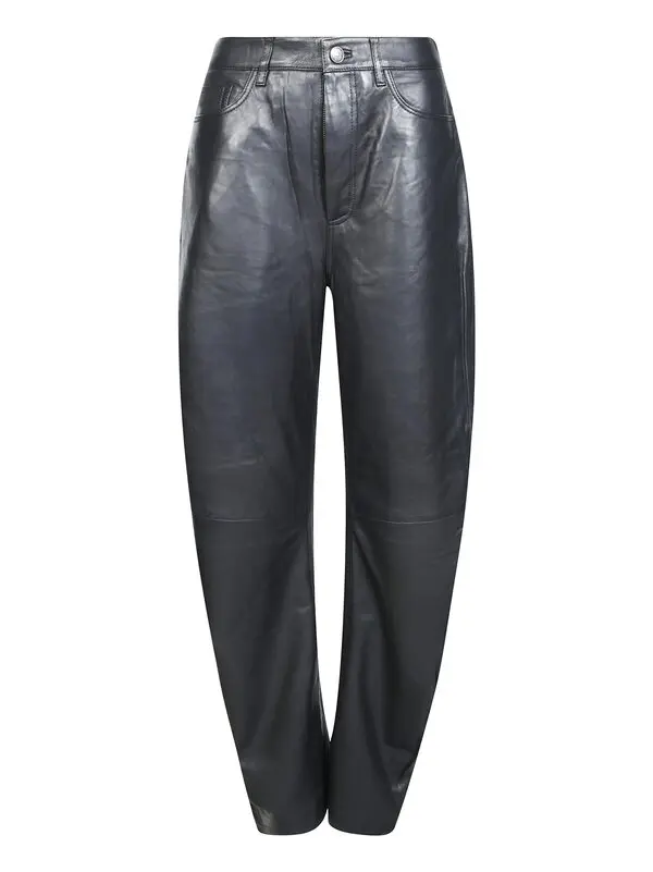 ROTATE BY BIRGER CHRISTENSEN Barrel-leg Lamb Leather Pants - Nero