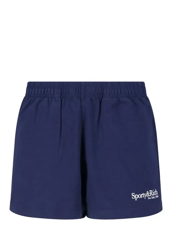 Sporty & Rich Logo Print Athletic Shorts - Blue