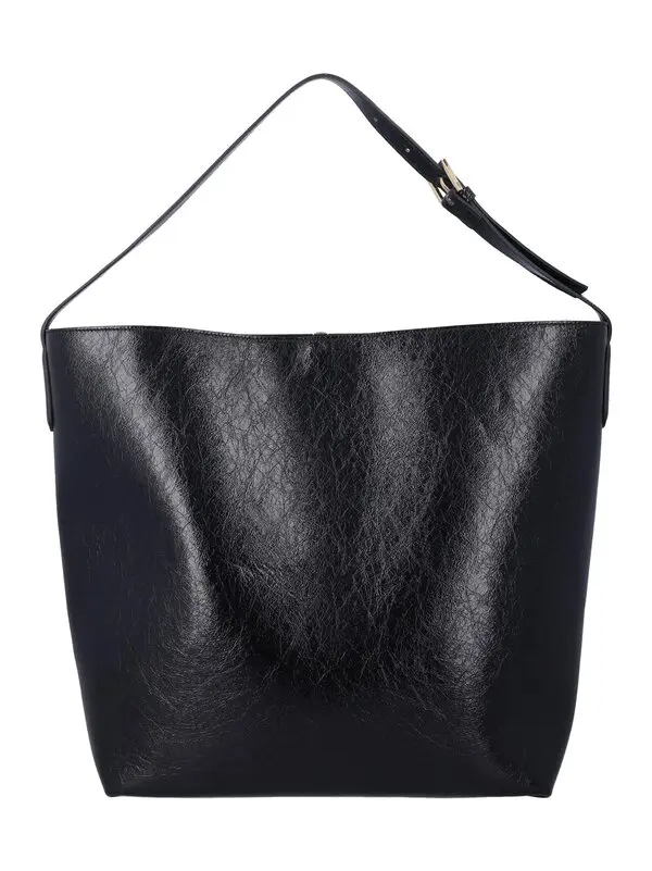 THE MOIRÈ Textured Faux Leather Shoulder Bag - Nero