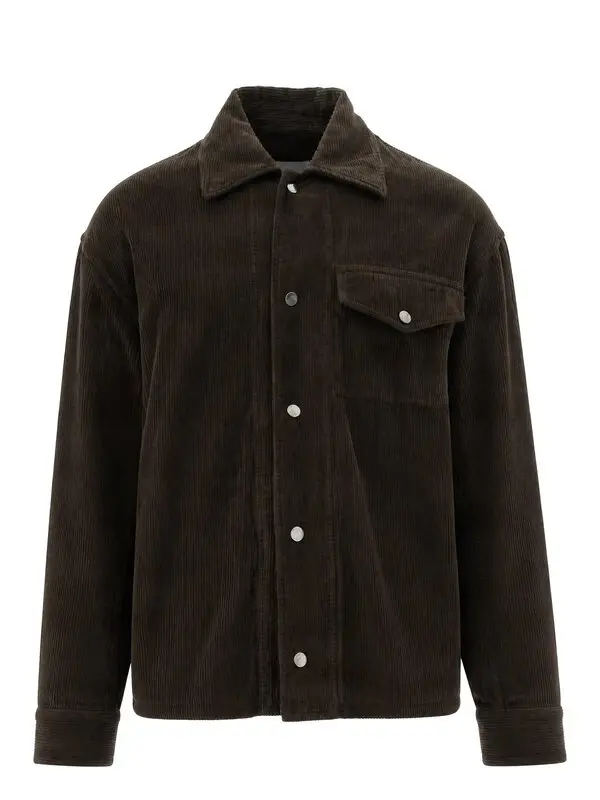 PAOLO PECORA Corduroy Shirt Jacket With Snap Button Front - Castoro