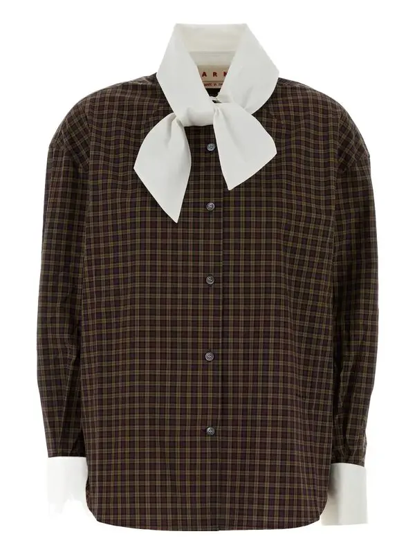Marni Embroidered Cotton Oversized Shirt - Checked