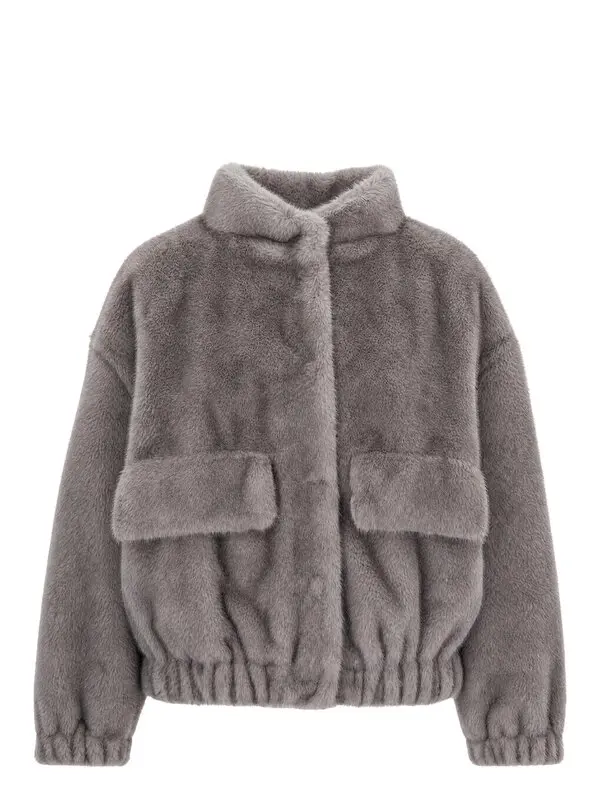Liu Jo Faux Fur Cropped Jacket With Stand Collar And Patch Pockets - Silver Grey