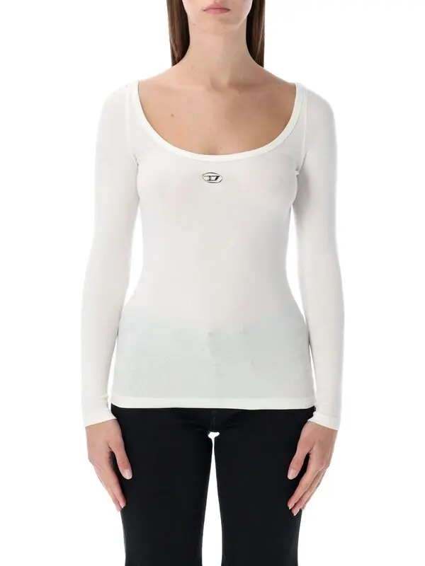 DIESEL® T-bal Oval D Logo Long Sleeve Cotton T-shirt - White