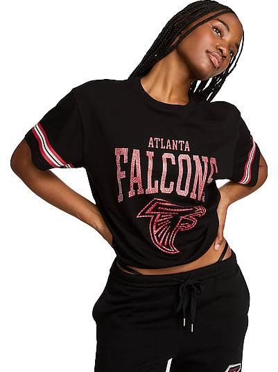 Pink Nfl Collection Campus Cotton Bling Tee - Black