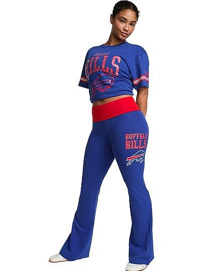 Pink Nfl Collection All-day Cotton™ Bling Foldover Flare Leggings - Blue