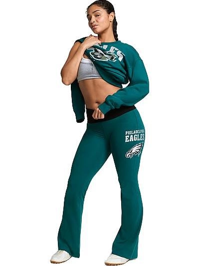 Pink Nfl Collection All-day Cotton™ Bling Foldover Flare Leggings - Blue
