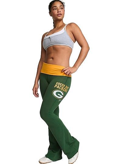 Pink Nfl Collection All-day Cotton™ Bling Foldover Flare Leggings - Green