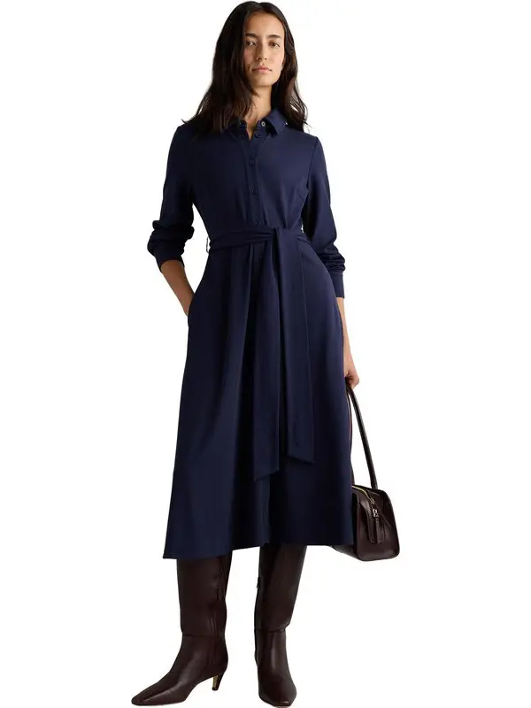 Quince Tencel Modal Knit Midi Shirt Dress - Deep Navy