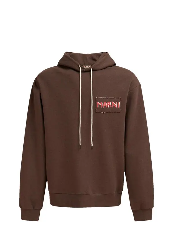 Marni Logo Print Drawstring Hoodie - Brown