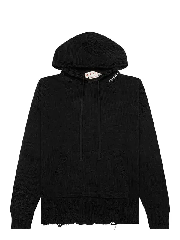 Marni Distressed Knit Hoodie - Black