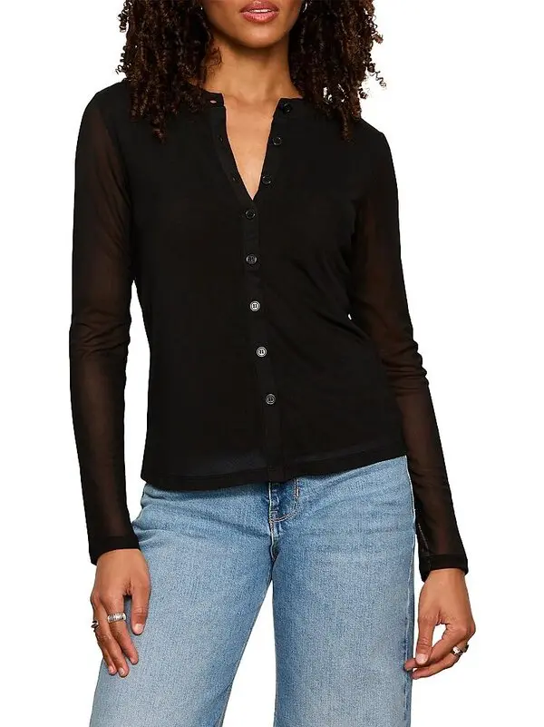 Sanctuary Knit Mesh Long Sleeve Cardigan - Black