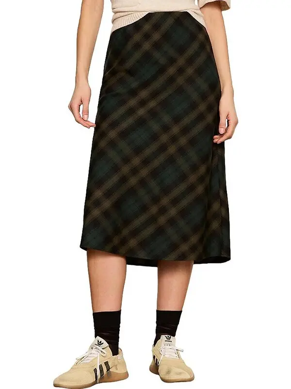 Sanctuary Plaid Midi Slip Skirt - Forest Plaid