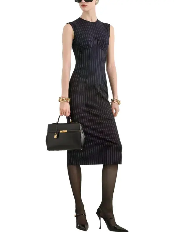 Dolce & Gabbana Pinstripe Wool Sheath Dress - Blue