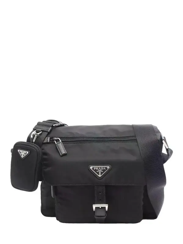 Prada Tessuto Zip Buckle Messenger Bag - Black